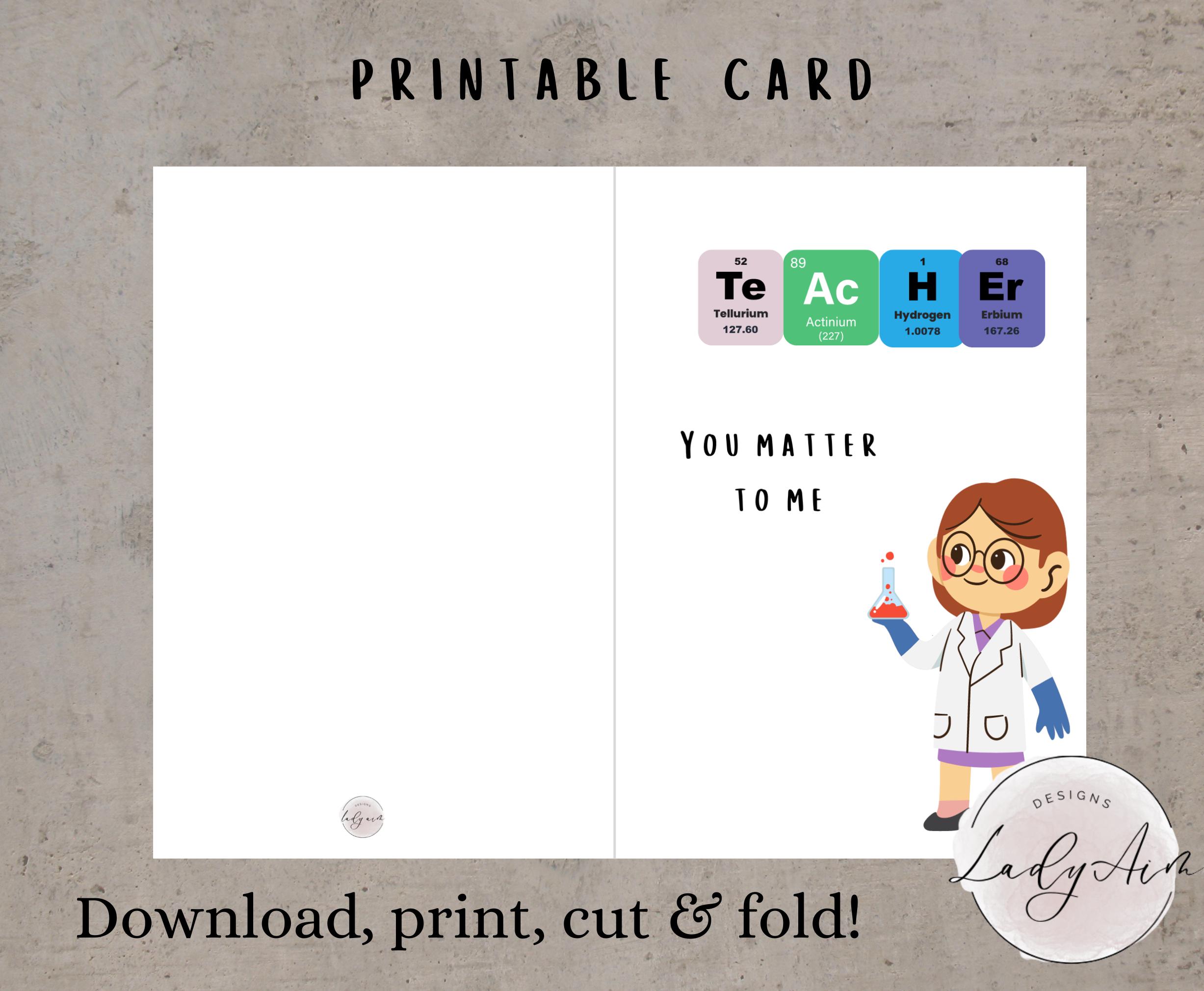 Printable Teacher Appreciation Card, 5x7 Inch Card, Science Teacher ...