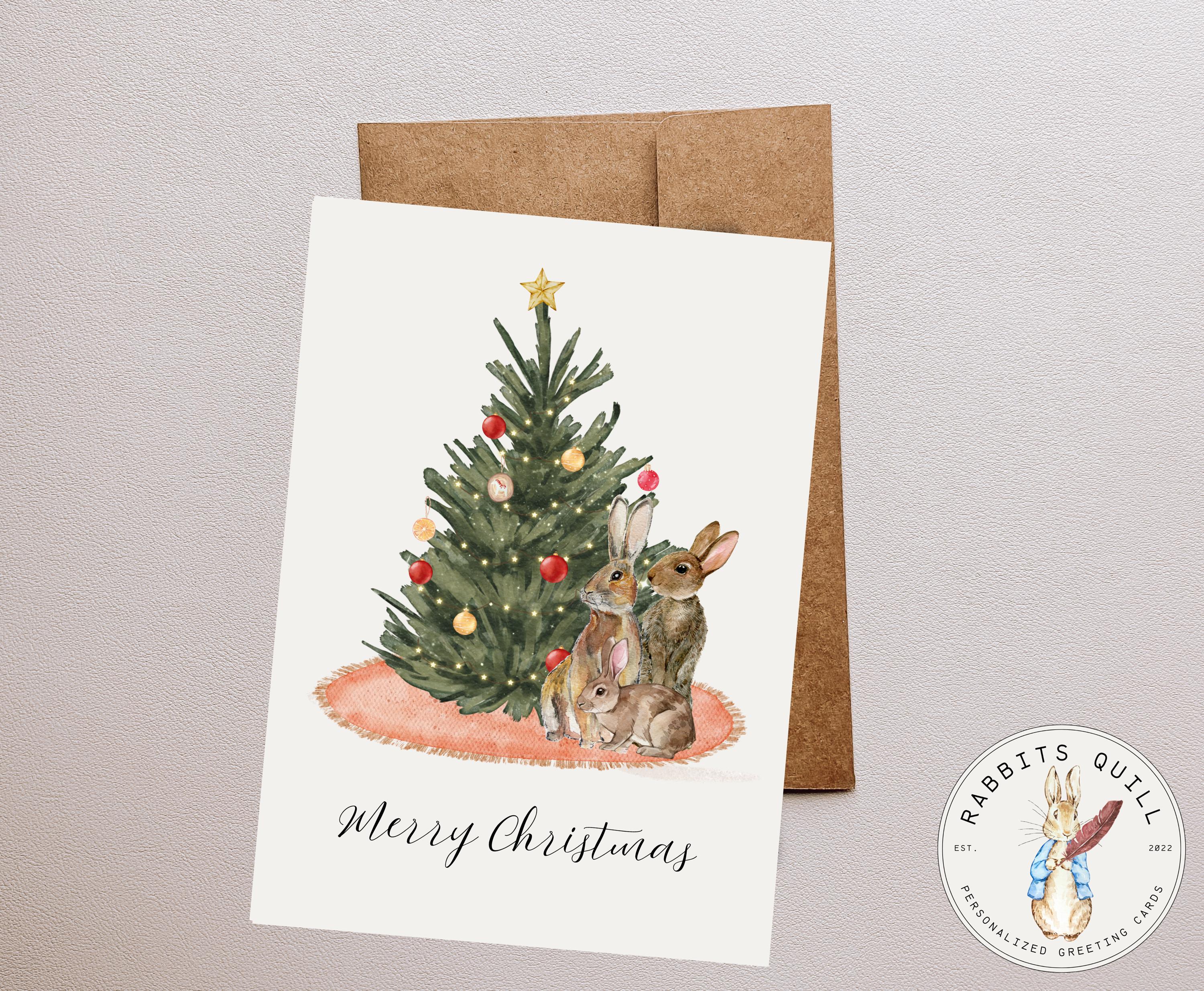 Rabbit Family Christmas Card Printable, 5x7 Inch Card, Digital Download ...