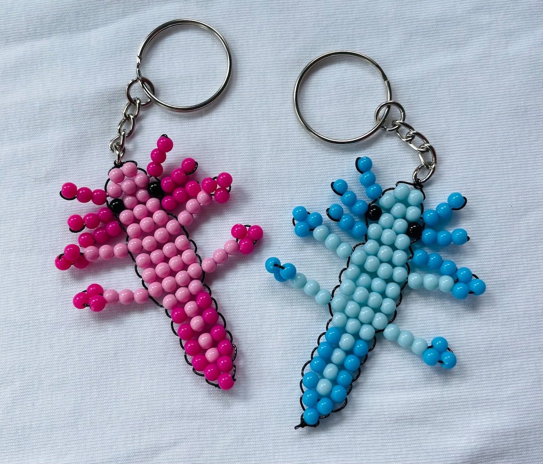 Axolotl Beaded Keychains / Hand Crafted Key Chains / Adorable Gift Blue ...