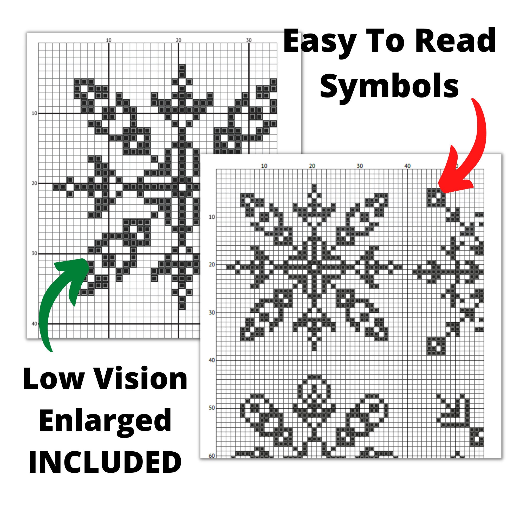 Mini Snowflake Cross Stitch Pattern Large Print Low Vision Counted ...