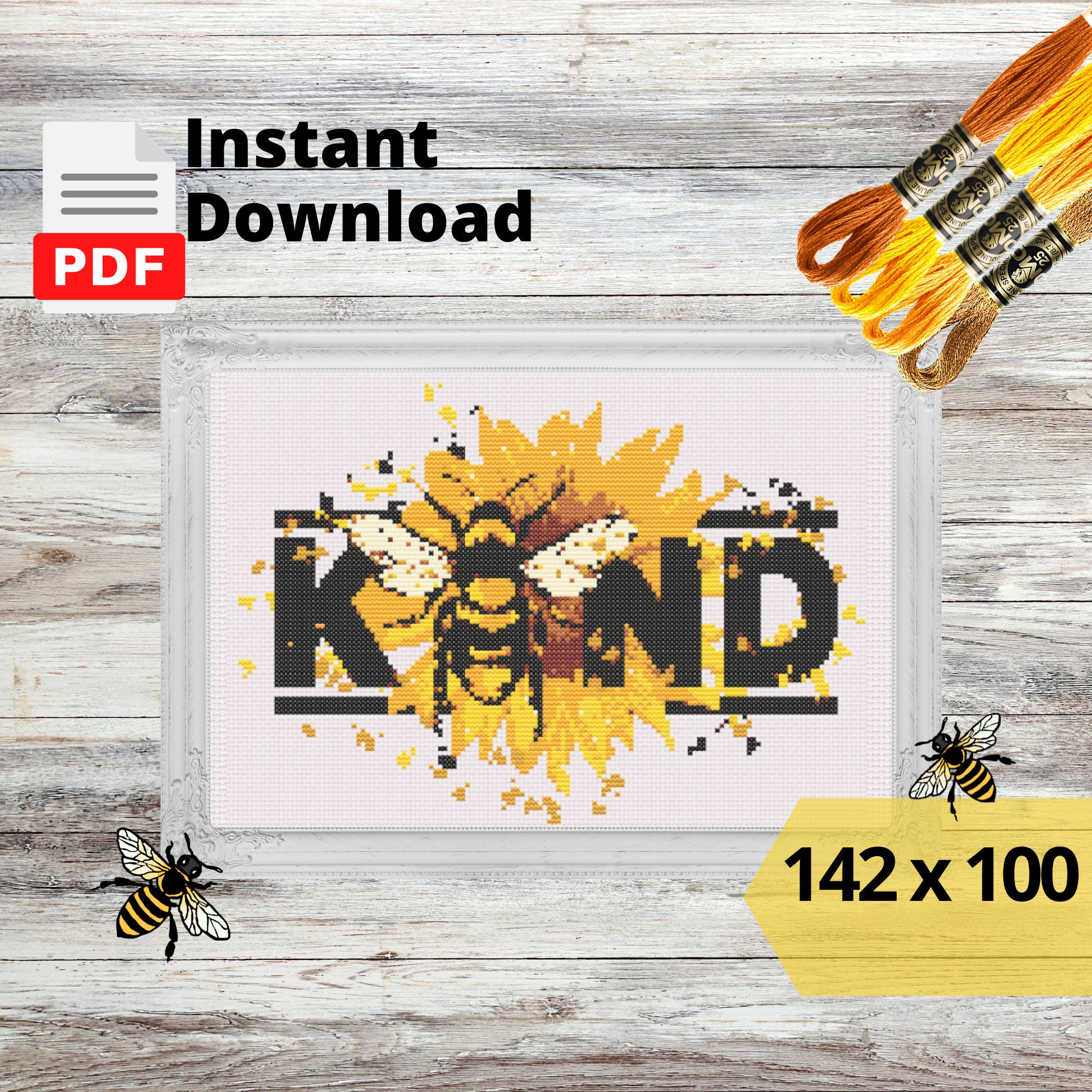 Honey Bee Kind Counted Cross Stitch Pattern for Spring Fast, Beginners ...