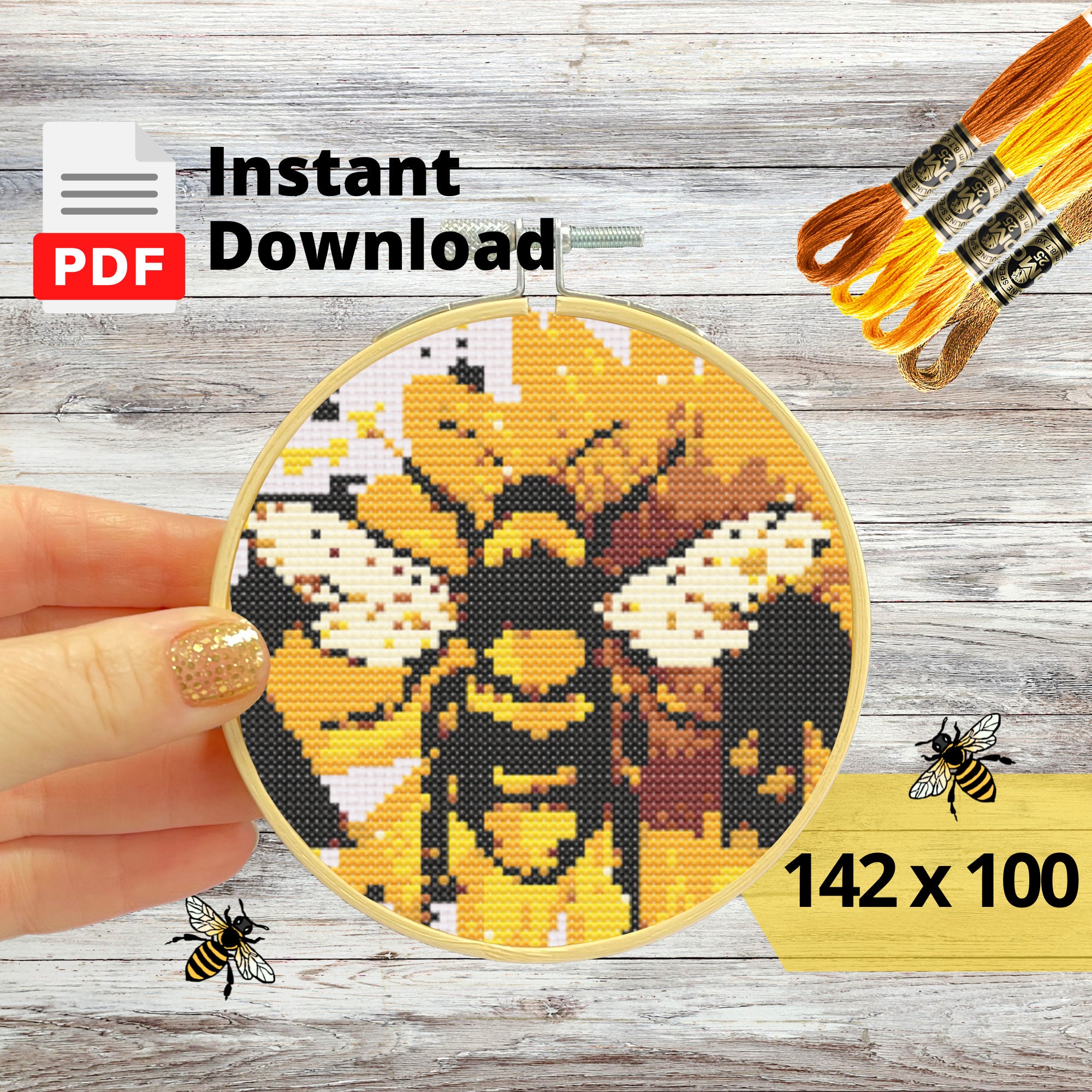 Honey Bee Kind Counted Cross Stitch Pattern for Spring Fast, Beginners ...