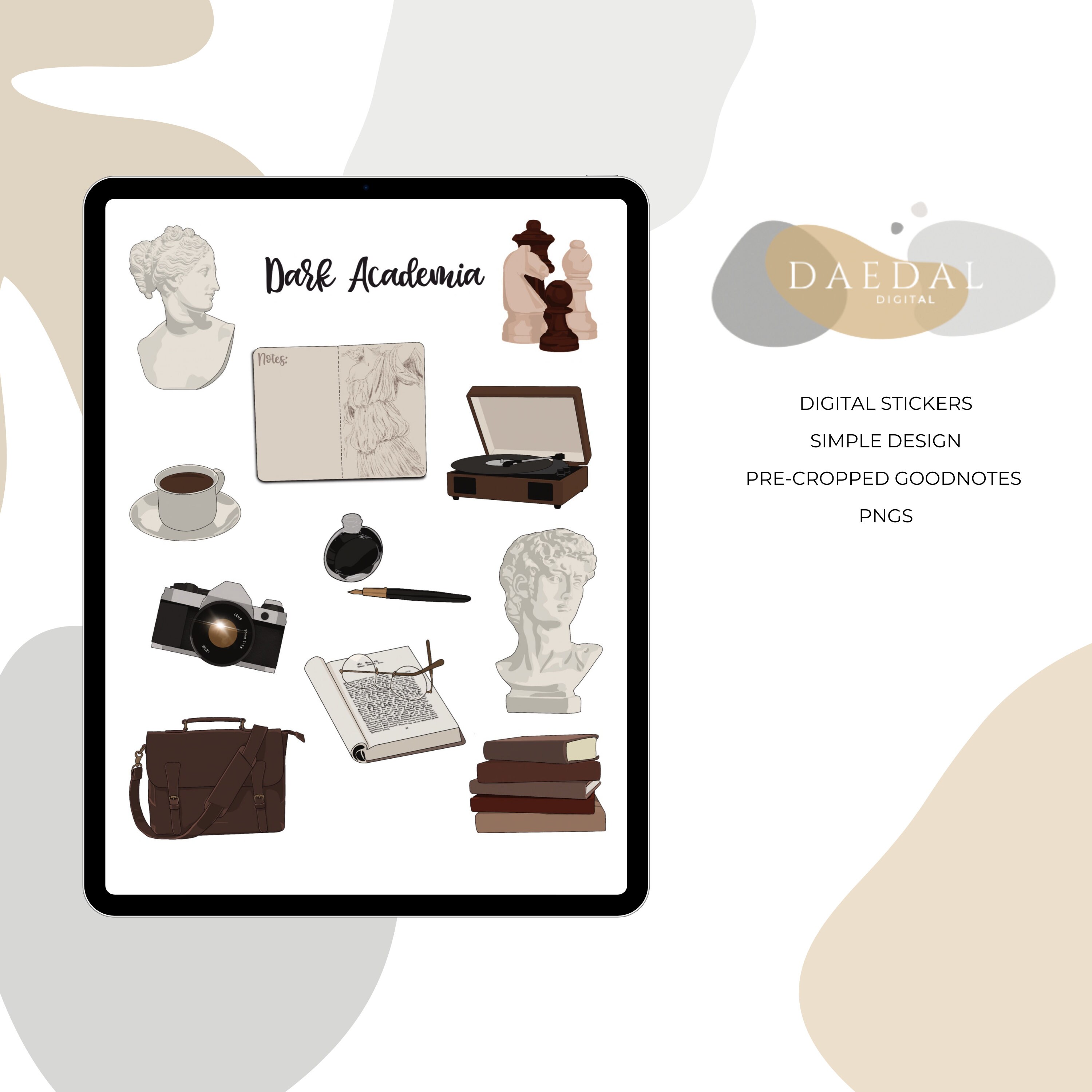 Dark Academia Digital Stickers Artsy Themed Goodnotes Stickers and Pngs ...