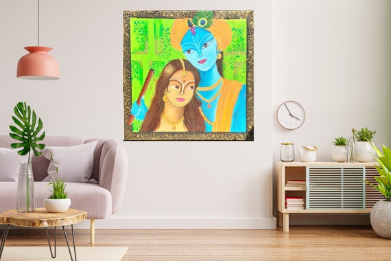 Radhe Krishna Acrylic Painting With Texture Border - Etsy