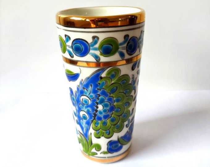 Handmade and Handpainted in Greece Ceramic White Blue Vase Gold - Etsy