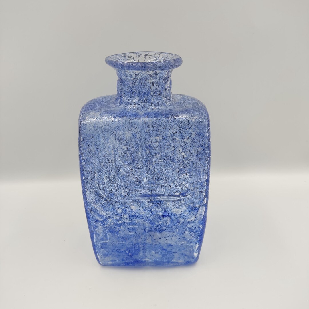 Vintage Lars Bergsten Blue Glass Bottle Man Shaped, Humorous Expression ...