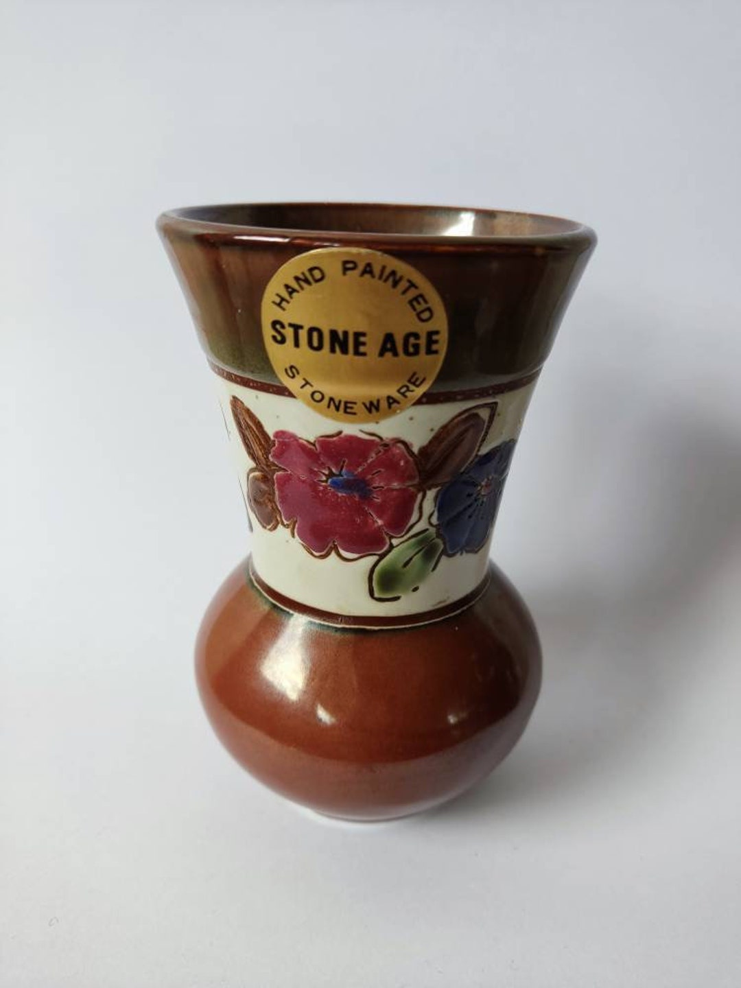 Stone Age Pottery Beaker Vase Stoneware Hand Painted Vintage - Etsy