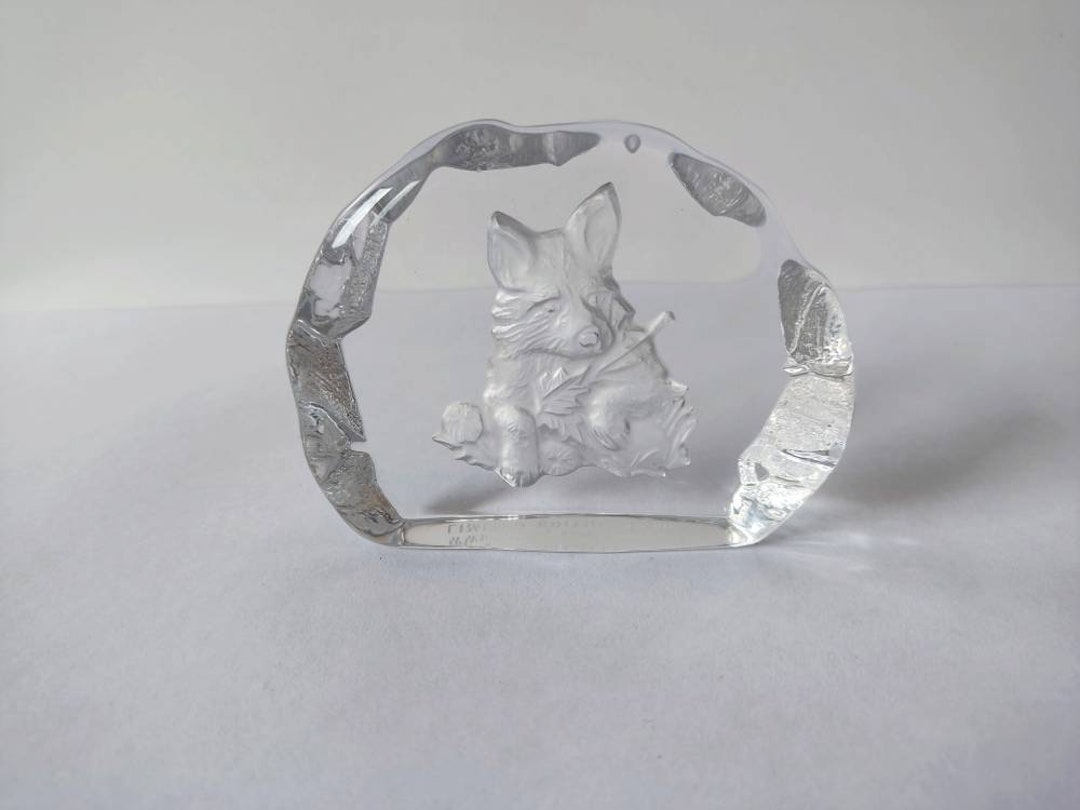 Swedish Art Glass Lead Crystal Wolf Paperweight Signed Kristall Huset ...