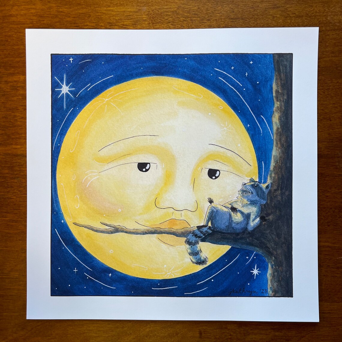 My Friend the Moon Raccoon Art Print Moon Art Watercolor - Etsy