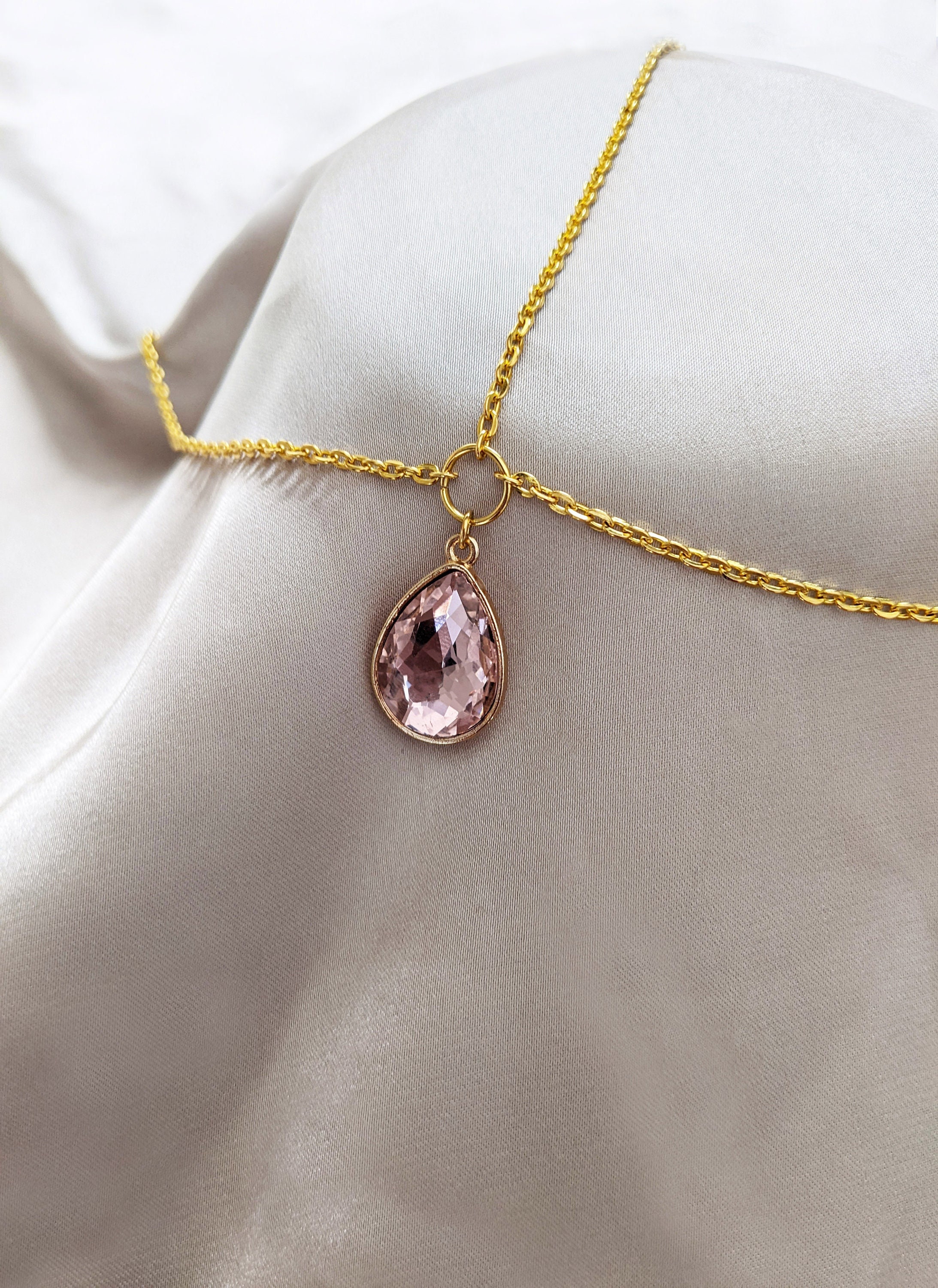 HEAD CHAIN - Pink Crystal Teardrop - Gold Chain Hair Jewelry Jewellery ...