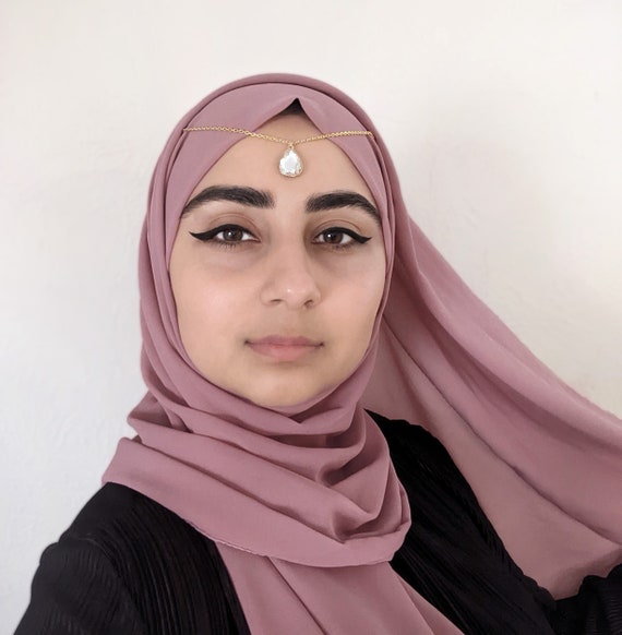 DOUBLE HIJAB PIN klare weiBe Kristall Teardrop Gold Schal Hijab Schmuck Schmuck Kopf Kettenstuck Braut Hochzeit Tikka Kopftuch Etsy