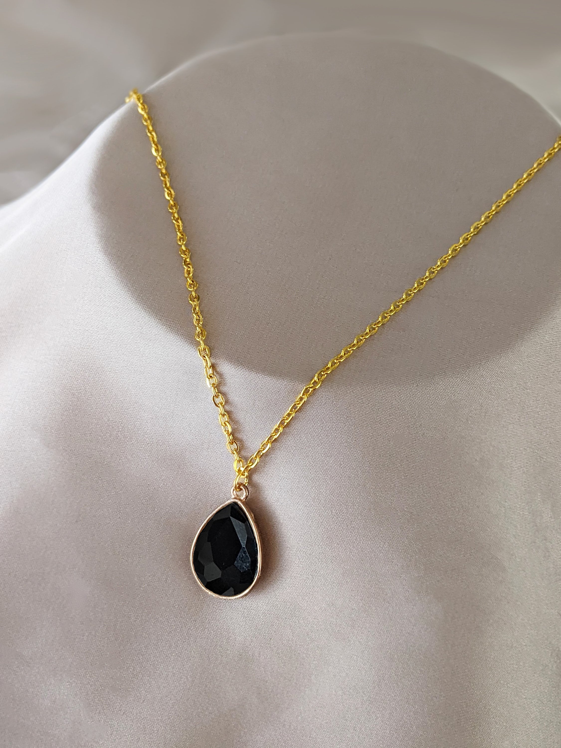 DOUBLE HIJAB PIN - Black Crystal Teardrop - Gold Scarf Hijab Jewelry ...