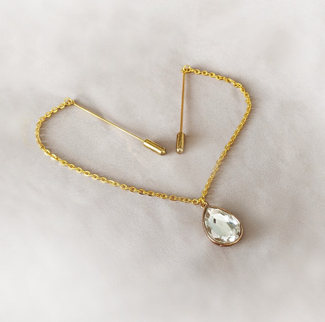 Gold Double Hijab Pin: Crystal Teardrop Head Chain - Bridal Tikka - Etsy