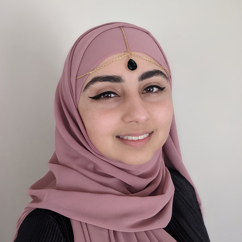 HEAD CHAIN - Black Crystal Teardrop - Gold Chain Hair Jewelry ...