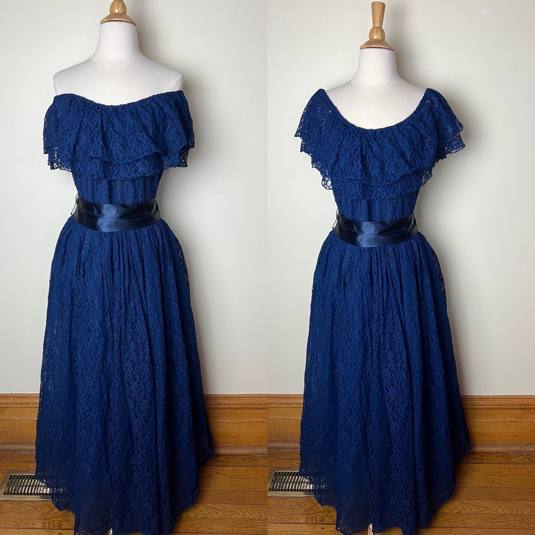 Vintage 80s Golden Gate Navy Lace Goth Prom Dress - Etsy