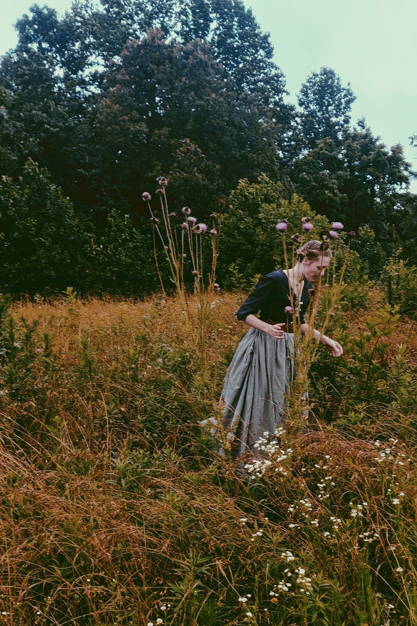 18th-century Style Dark Blue Checkered Plaid Cotton Petticoat Skirt ...