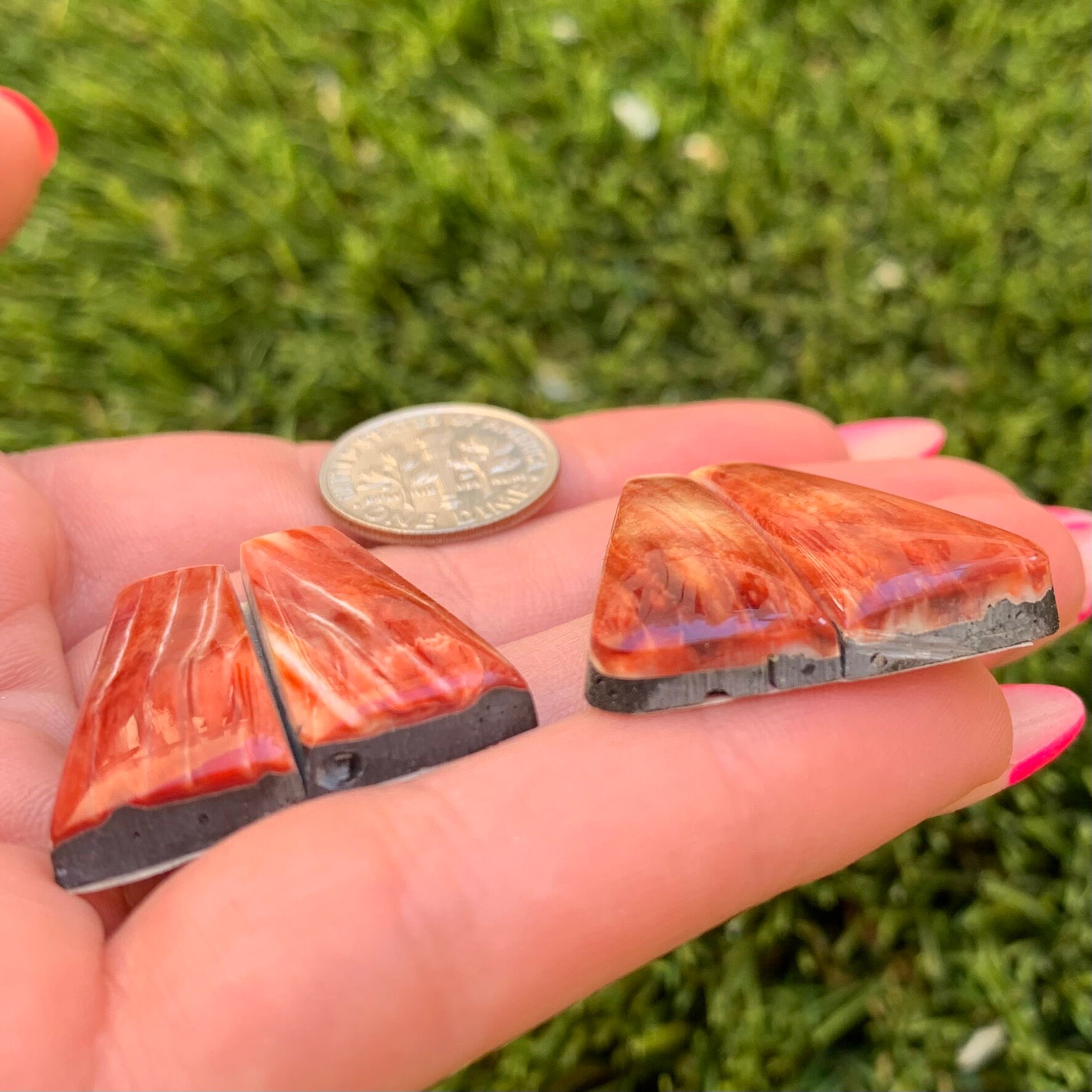 1014 Red Spiny Oyster Shell Pairs Backed Cabochons Natural Shell Mirror ...