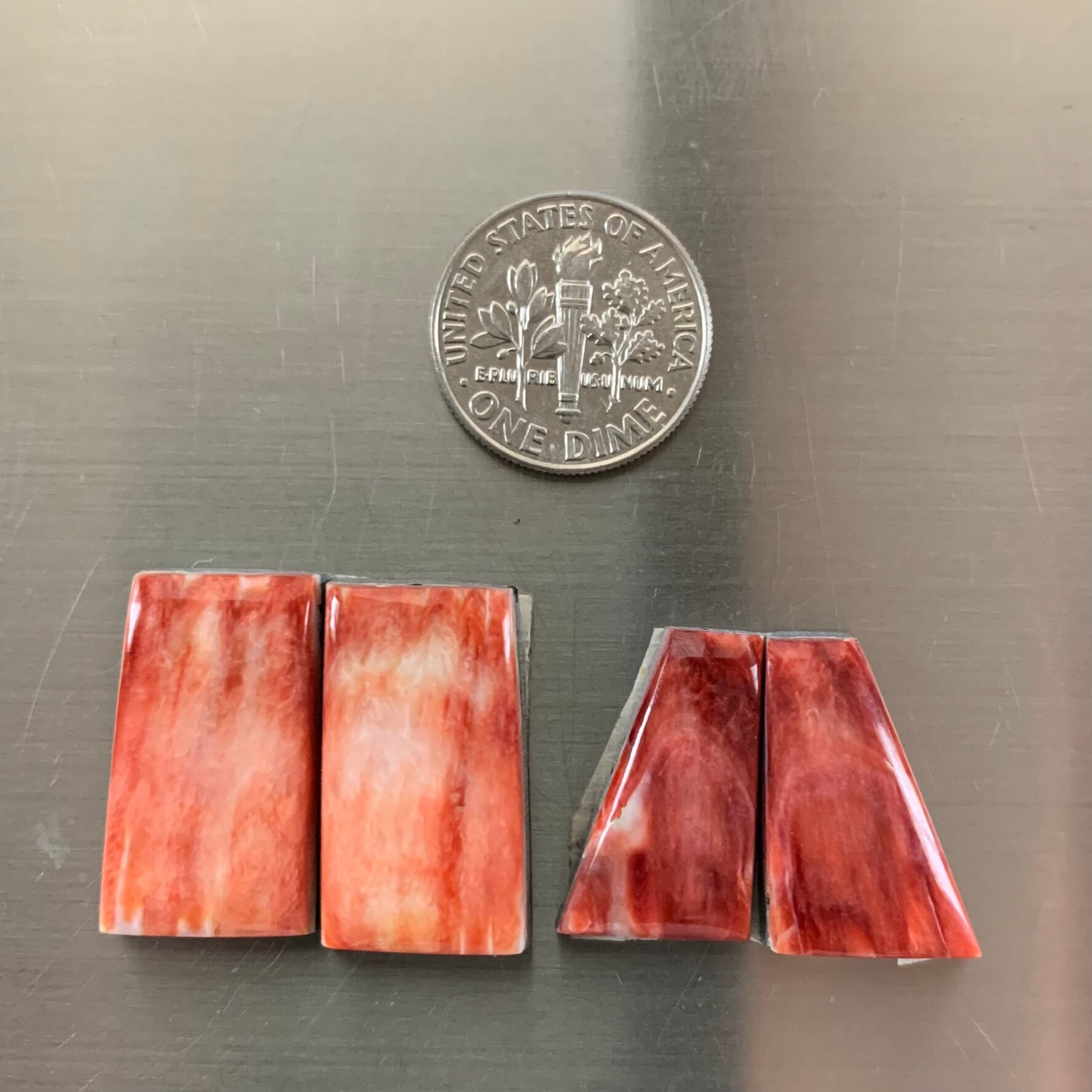 1012 Red Spiny Oyster Shell Pairs Backed Cabochons Natural Shell Mirror ...