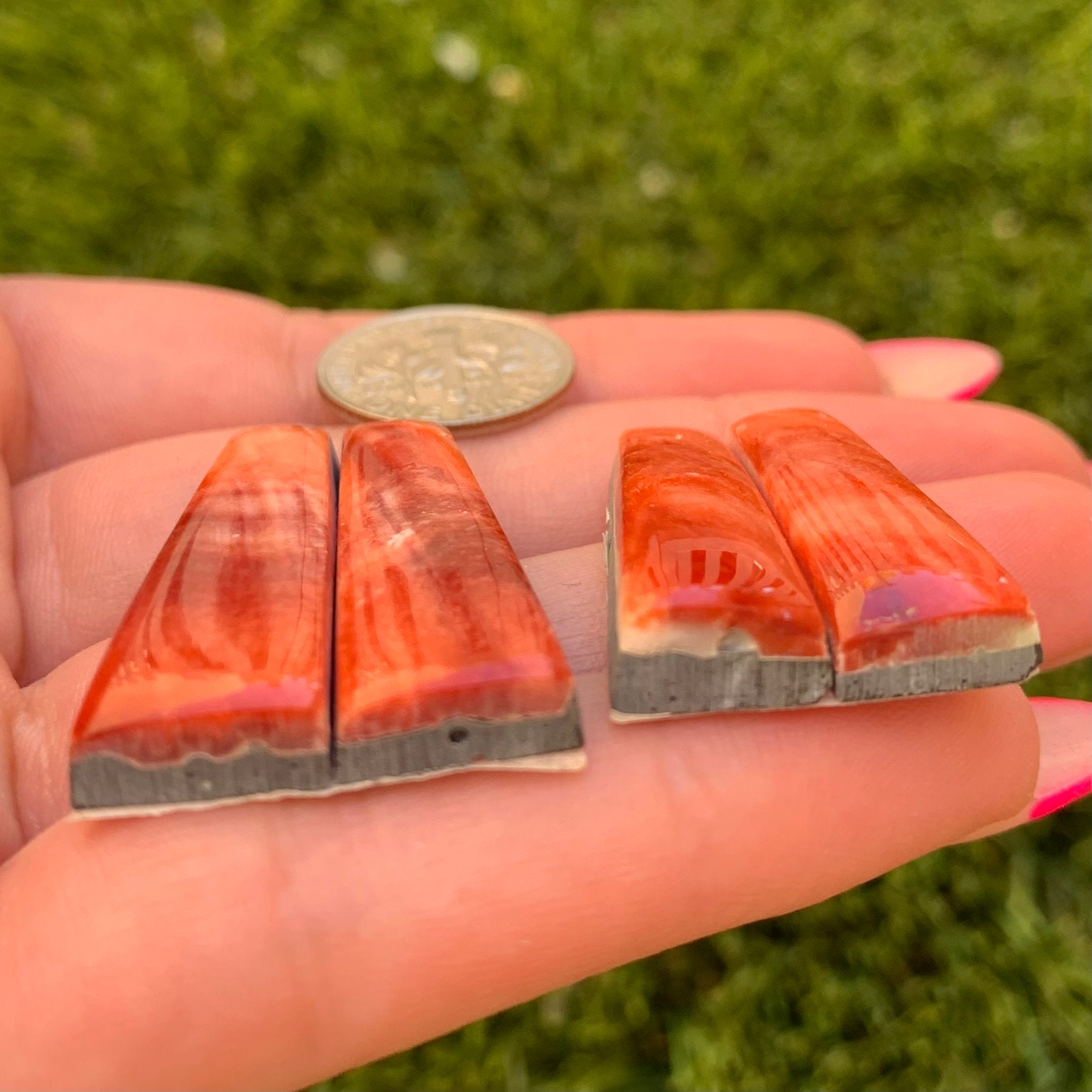 1016 Red Spiny Oyster Shell Pairs Backed Cabochons Natural Shell Mirror ...