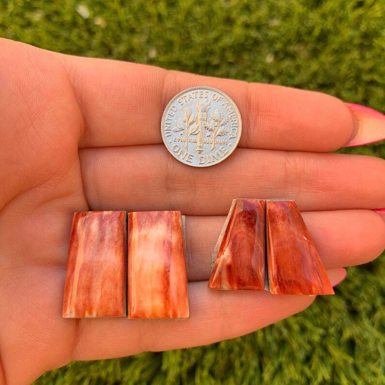 1012 Red Spiny Oyster Shell Pairs Backed Cabochons Natural Shell Mirror ...