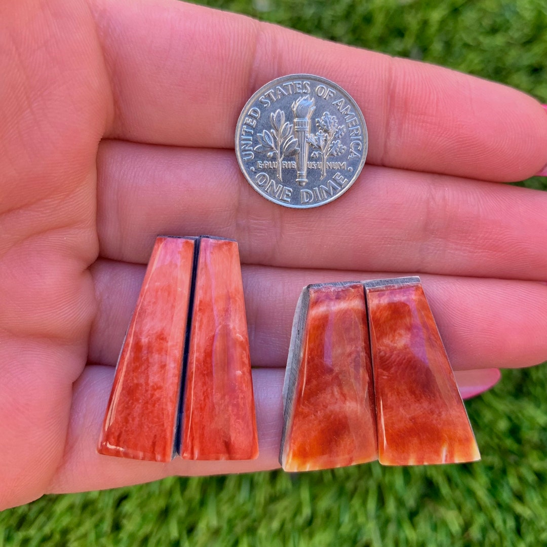 1015 Red Spiny Oyster Shell Pairs Backed Cabochons Natural Shell Mirror ...