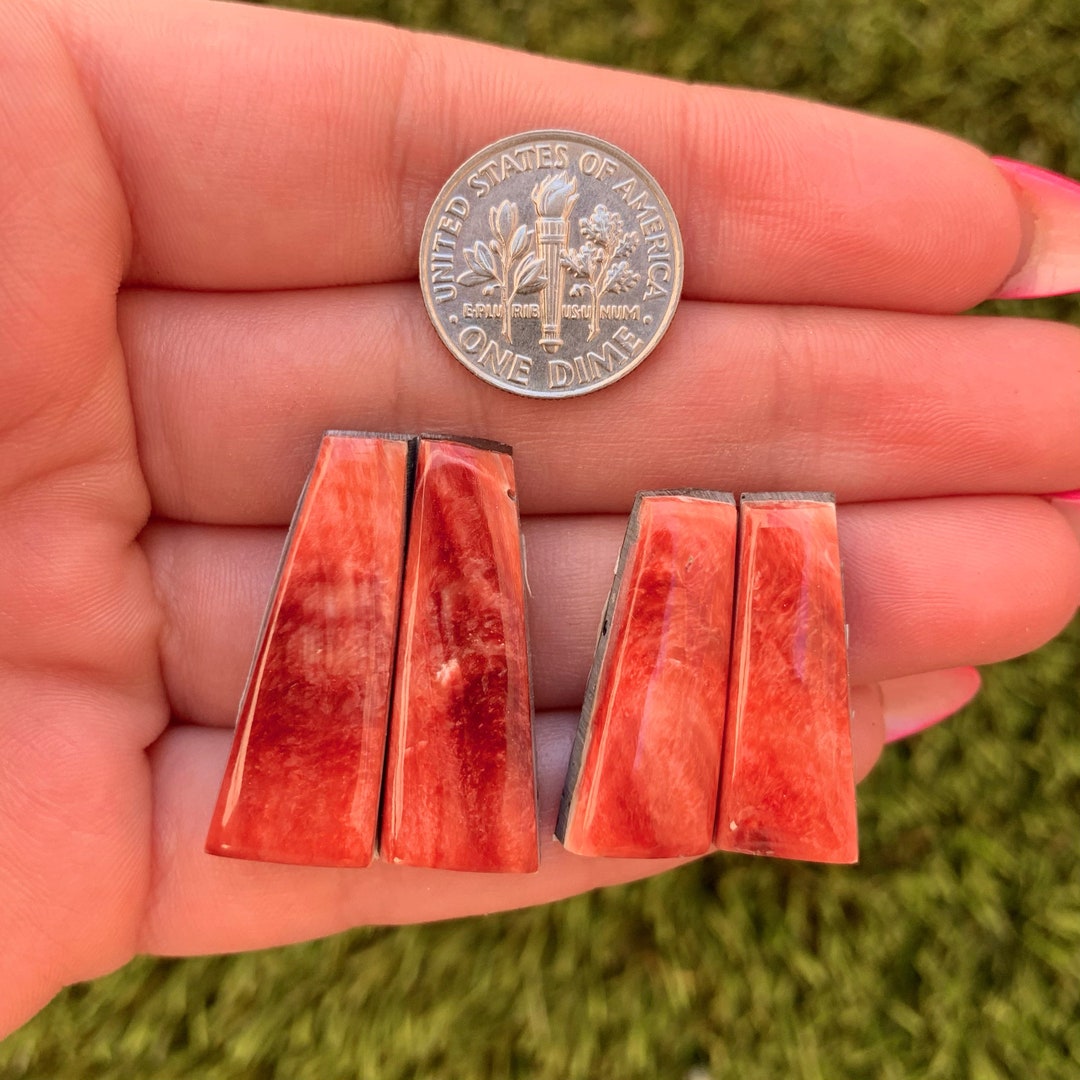 1016 Red Spiny Oyster Shell Pairs - Backed Cabochons Natural Shell ...