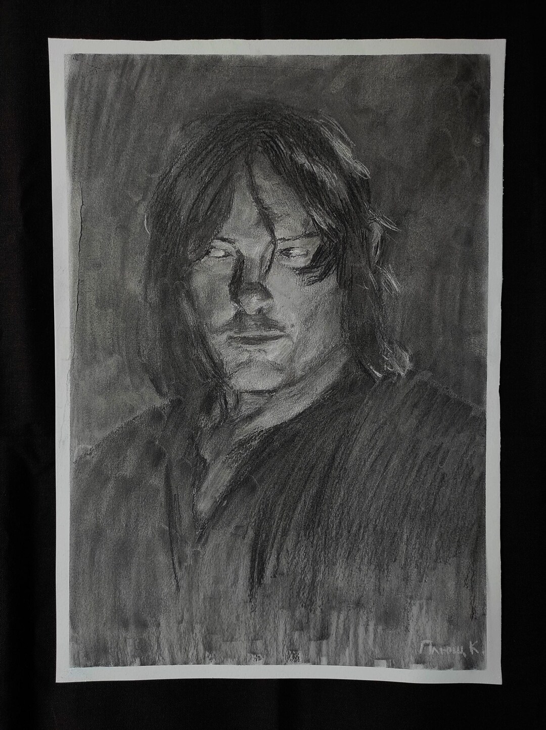 Charcoal Drawing of Daryl Dixon From the Walking Dead, Fanart, 13.8 X ...
