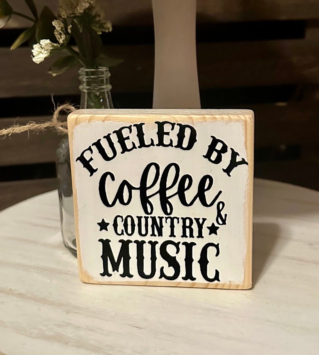 Rustic Coffee & Country Music Mini Wood Sign - Tiered Tray Decor - - Etsy