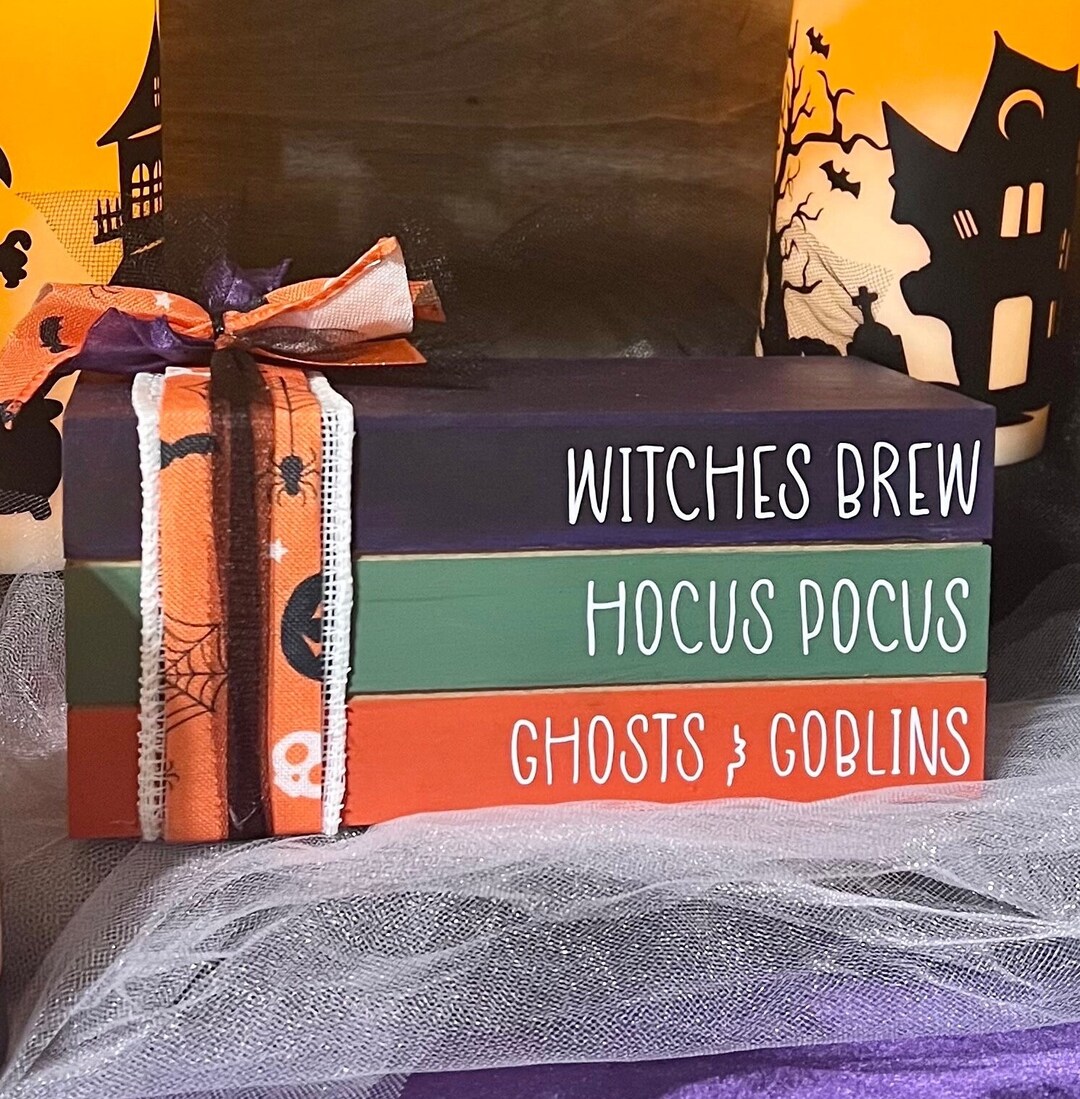Witches Brew Hocus Pocus Ghosts & Goblins Faux Book Stack - Halloween - Spooky Decor - Shelf ...