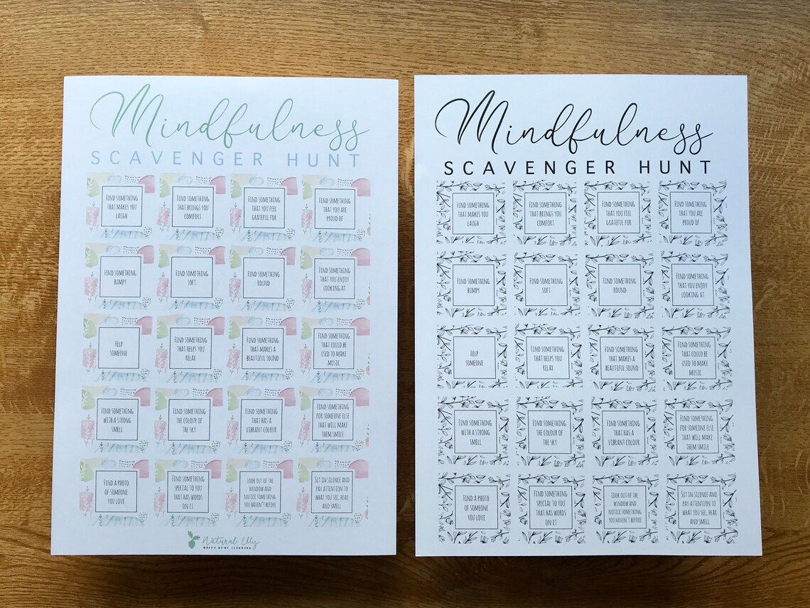 Mindfulness Scavenger Hunt Printable DIGITAL DOWNLOAD | 4 PDF Files ...