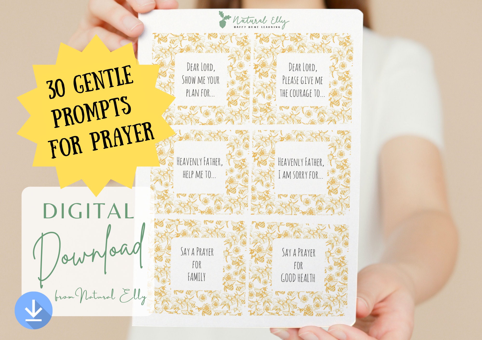 Prayer Prompt Cards Printable DIGITAL DOWNLOAD | 2 Sheets of 30 Gently ...