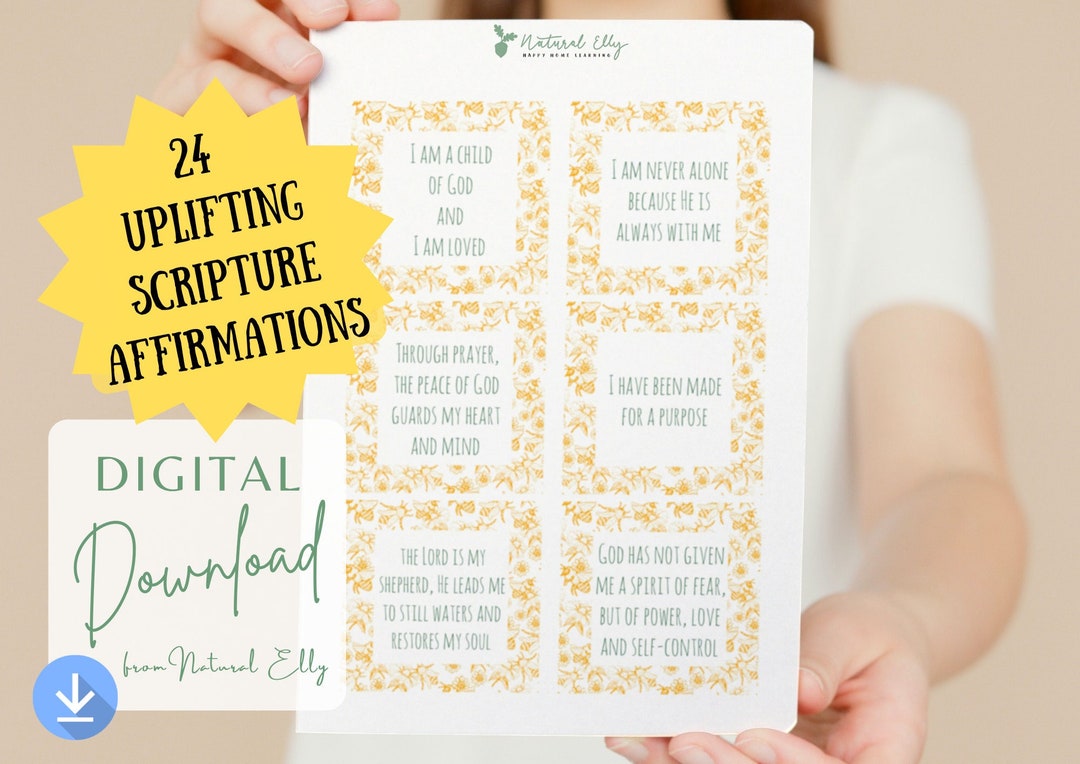 Bible Affirmation Cards Bee Design | Printable DIGITAL DOWNLOAD | 24 ...
