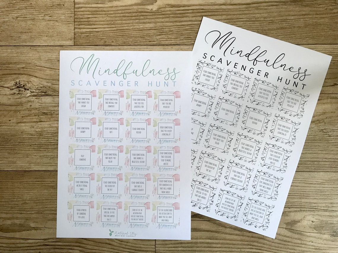 Mindfulness Scavenger Hunt Printable DIGITAL DOWNLOAD 4 PDF Files. Make ...