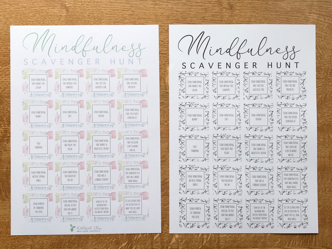 Mindfulness Scavenger Hunt Printable DIGITAL DOWNLOAD | 4 PDF Files ...