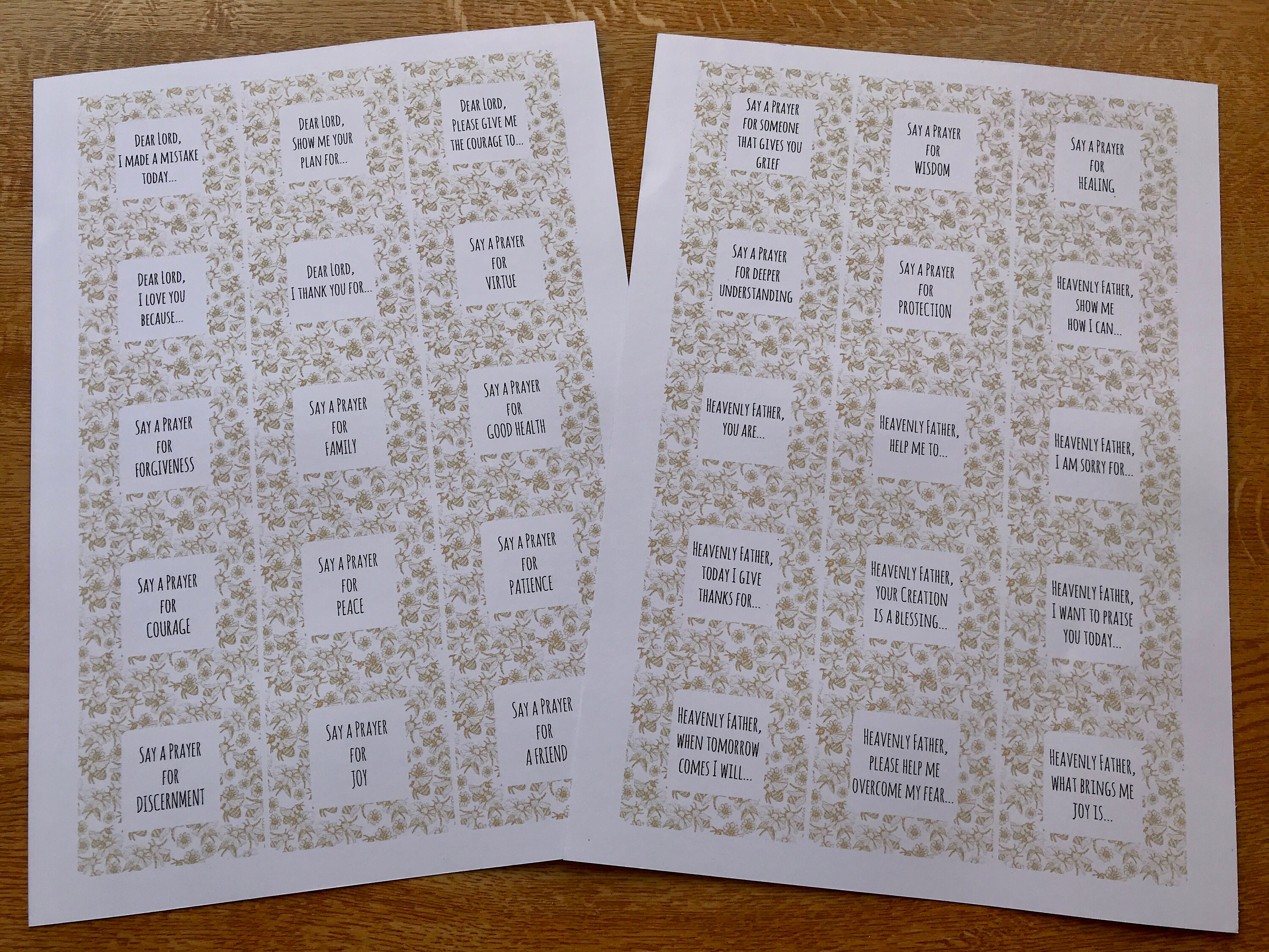 Prayer Prompt Cards Printable DIGITAL DOWNLOAD | 2 Sheets of 30 Gently ...