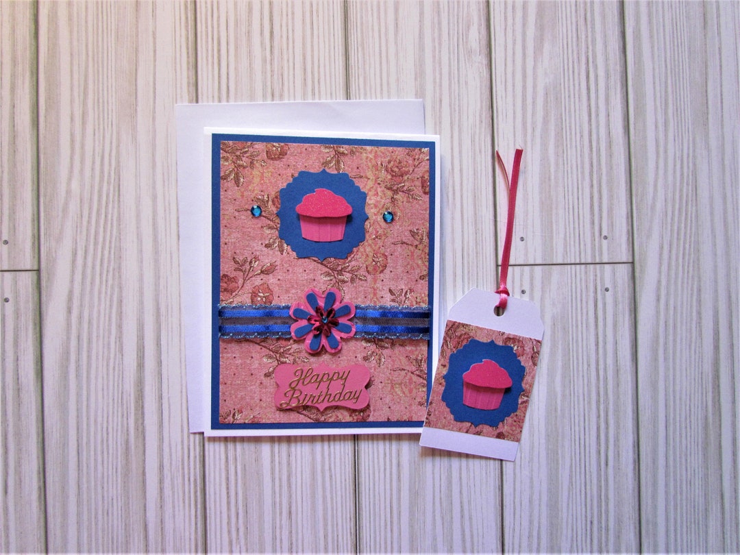 Cupcake Happy Birthday Greeting Card With Gift Tag - Etsy