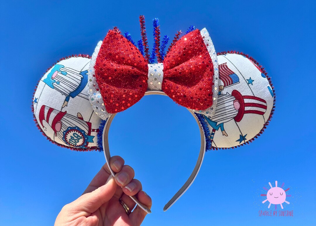 4th of July Gnome Disney Ears, American Flag Handmade Mickey Mouse Ears ...
