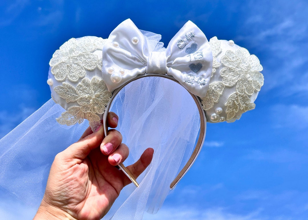 Personalized Embroidered Pearl Bride Disney Ears, Bridal Mickey Ears ...