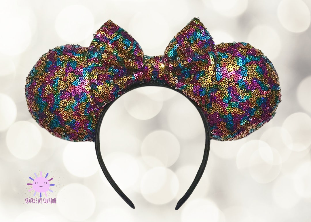 Rainbow Disney Ears, Multicolor Glitter Sequin Mickey Ears, Colorful ...