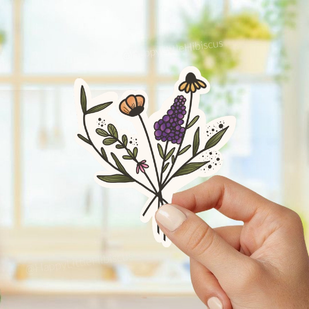 Wildflower Bouquet Sticker Daisy Flower Lupine Flower Yellow Coneflower ...