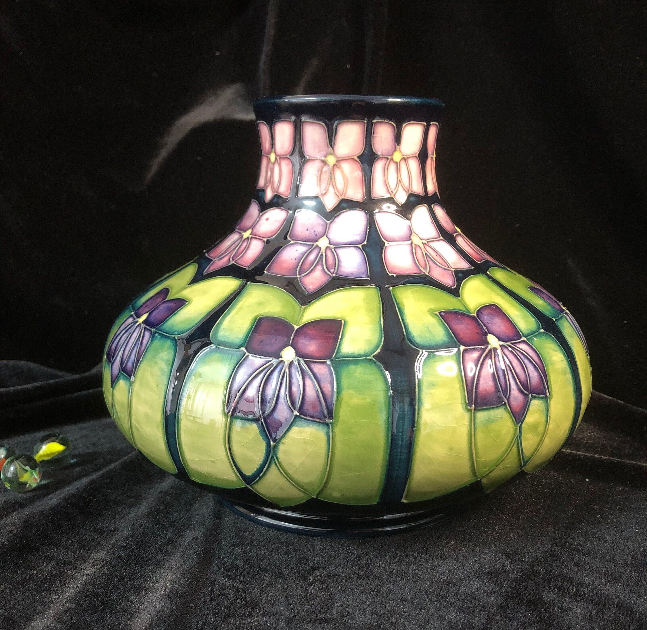 Vintage Moorcroft 16.5cm Tall Violet Design Squat Vase Designed by ...
