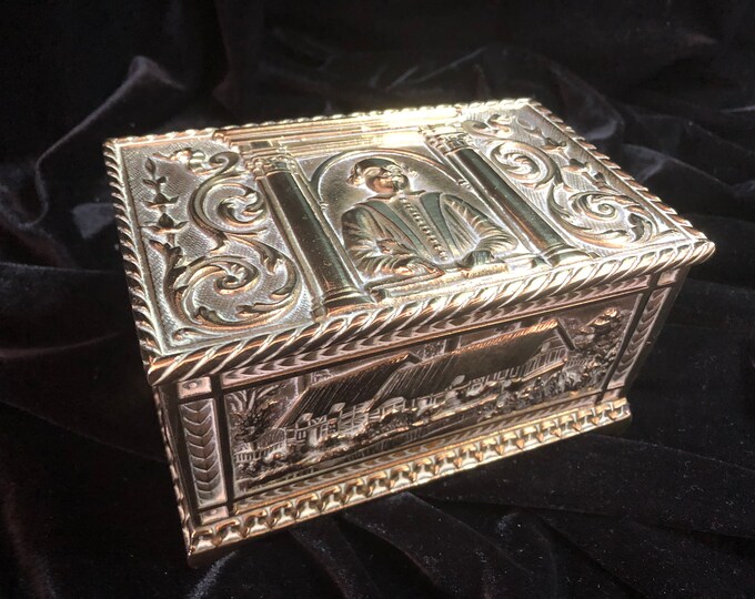 Antique Brass Ornamental Box or Casket With Intricate Shakespeare ...