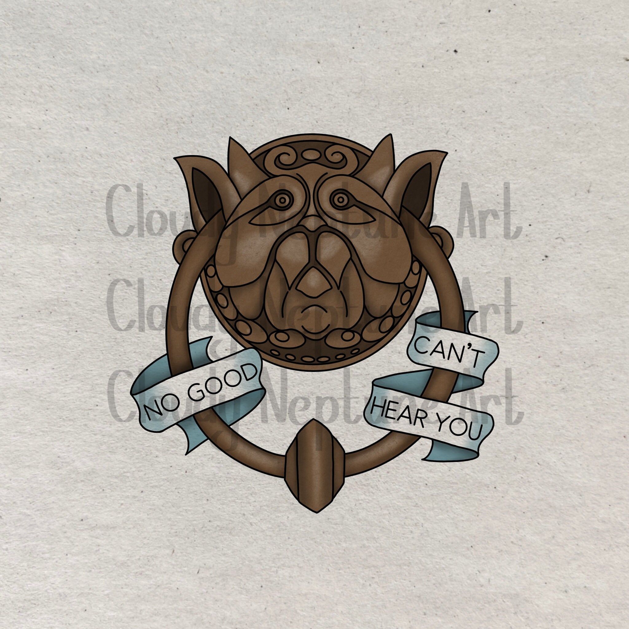 Labyrinth Door Knocker "no Good, Can't Hear You" Tattoo Style Art Print ...