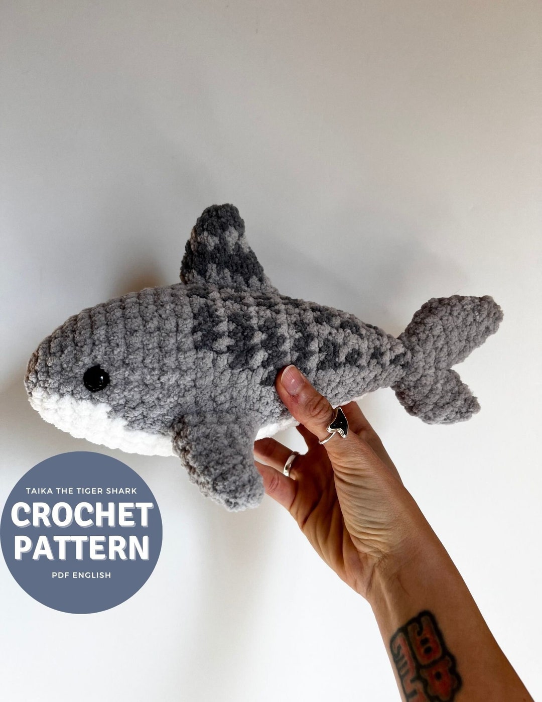 Taika the Tiger Shark Amigurumi Pattern, Crochet Tiger Shark Plushie ...