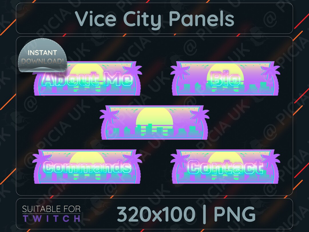 Vice City Twitch Panels Vaporwave Colour Twitch Panels 32 Twitch Panels ...
