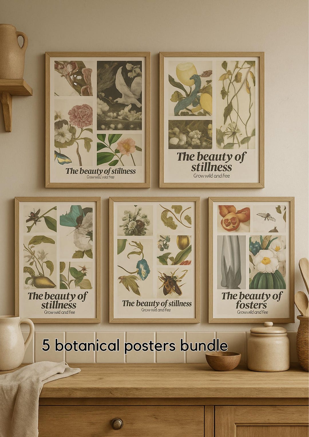 Botanical Poster Set – Vintage Plant Prints, Rustic Wall Art for Home ...