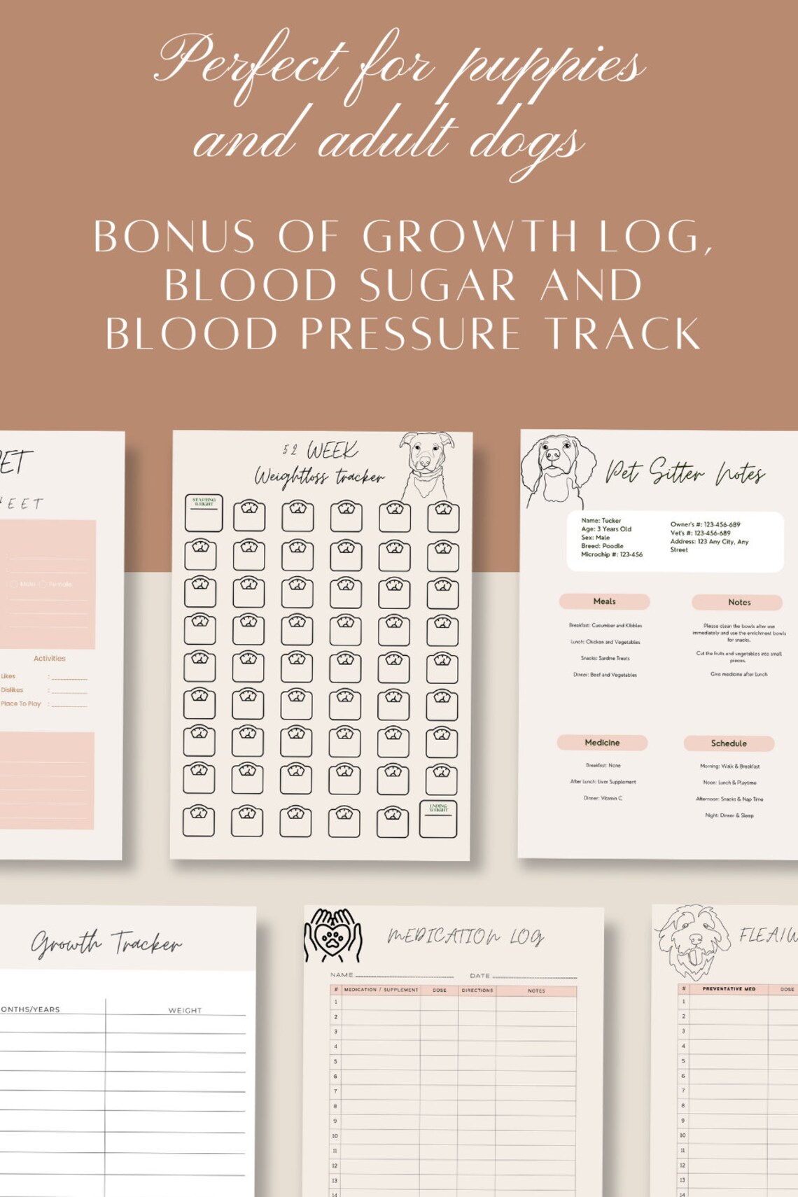 Dog Wellness Plan, Fillable Pet Planner, Pet Care Planner, Pet Sitter ...