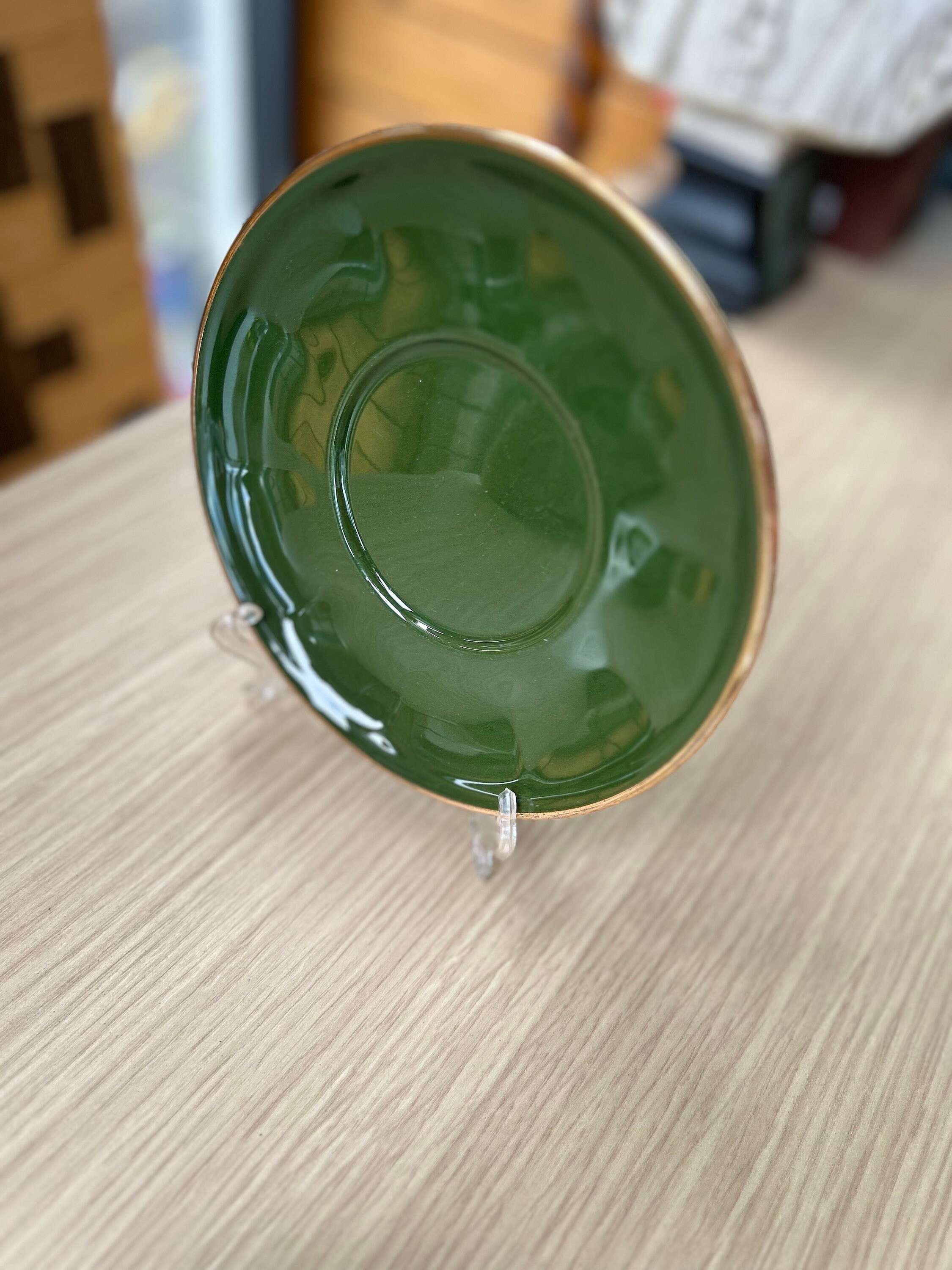 Apilco TEA CUP SET Green & Gold Vintage French Porcelain 1st Quality ...