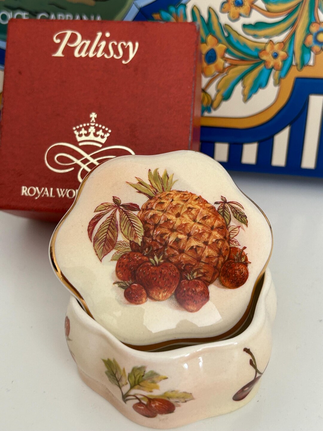 Vintage Spode Palissy Pineapple Trinket Box: Royal Worcester Lidded Box ...