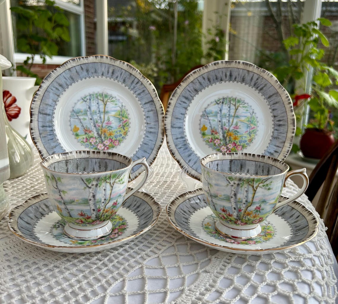 Royal Albert Silver Birch Tea Cup Trio: 1930s Bone China - Etsy